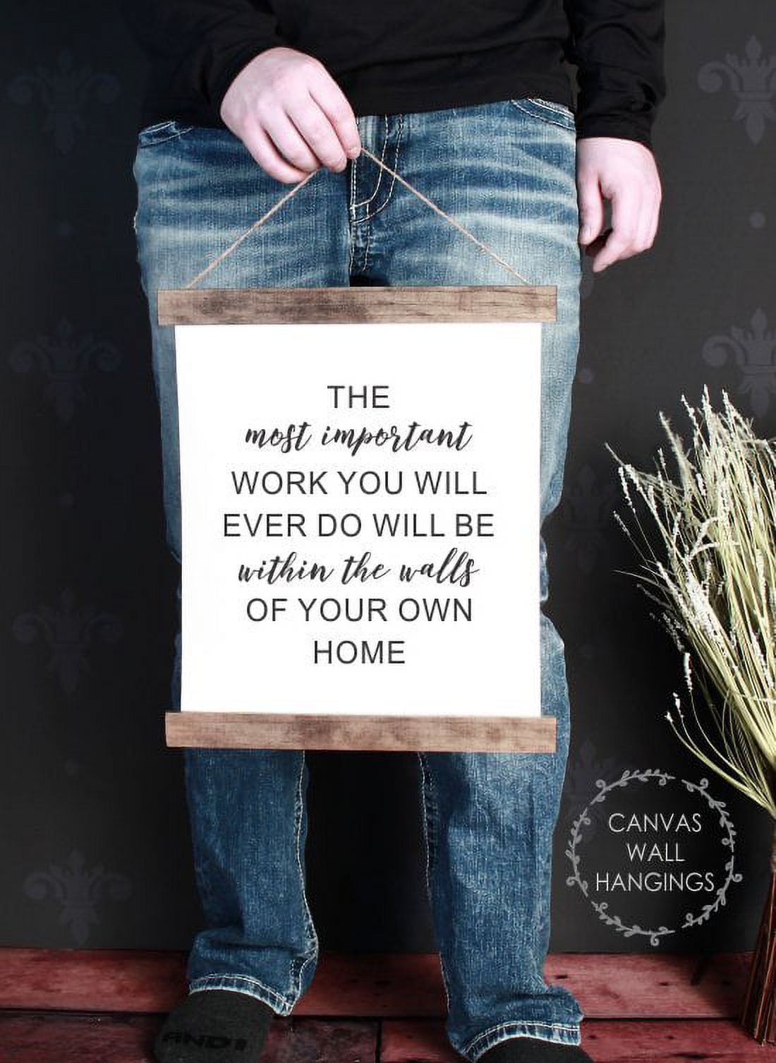 Wood & Hanging Canvas Wall Sign Most Important Work Is At Home Décor ...