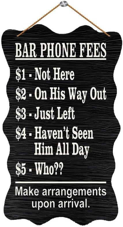 Wood Hanging Decor Sign Bar Phone Fees Home Decor Printed Wood Wall Art ...