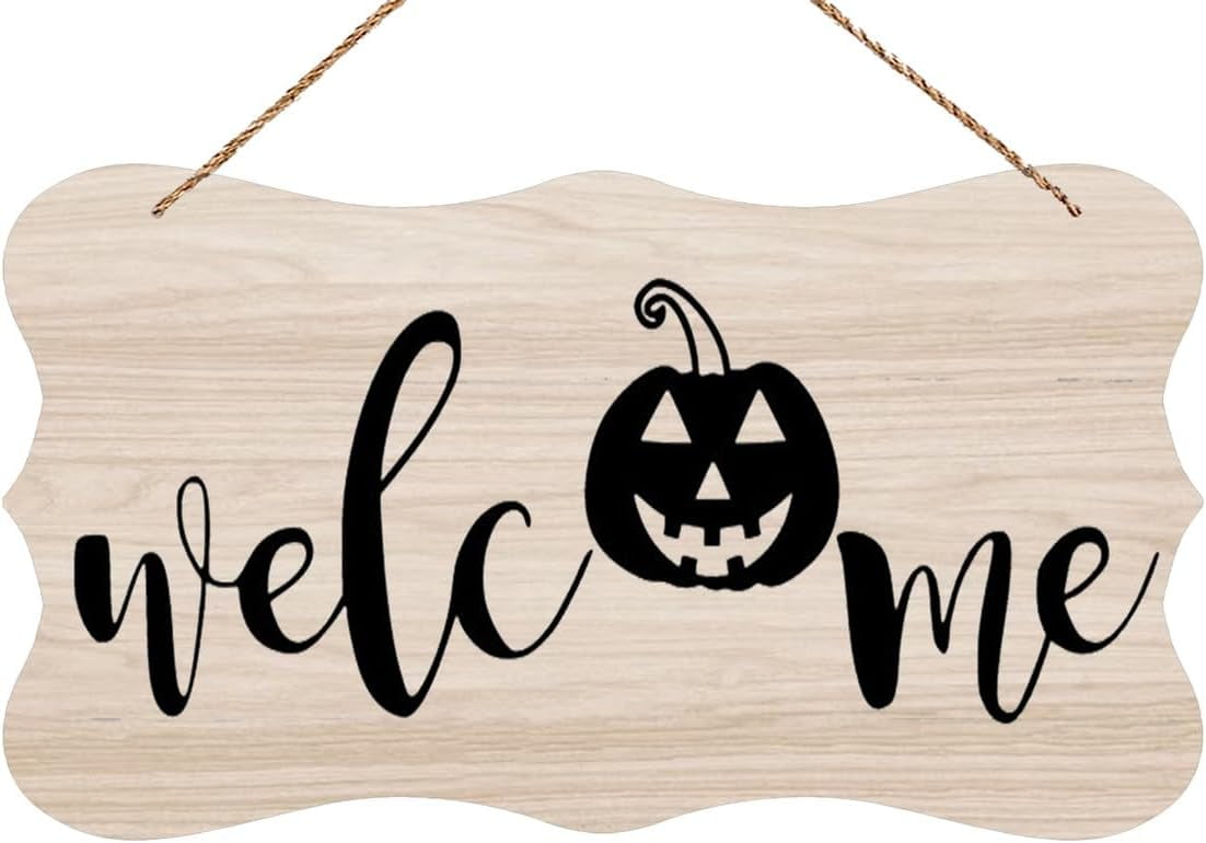 Wood Hanging Decor Sign Welcome Pumpkin Fall Wreathe Fall Decor Welcome ...