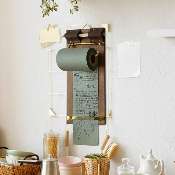 Wood Hanging Memo Board Cork Wall Organizer With Writing Paper Roll For ...