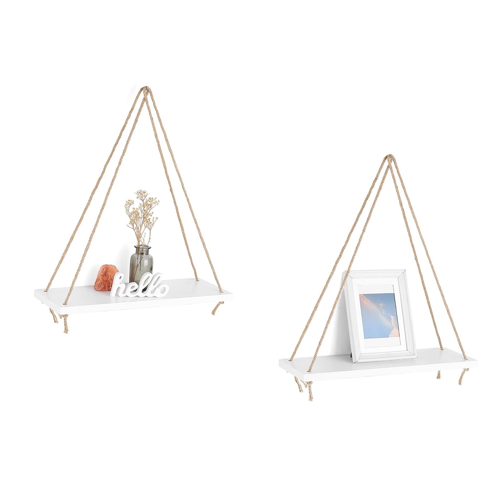 Wood Hanging Shelves for Wall Swing Rope Rustic Floating Shelf Set of 2 ...