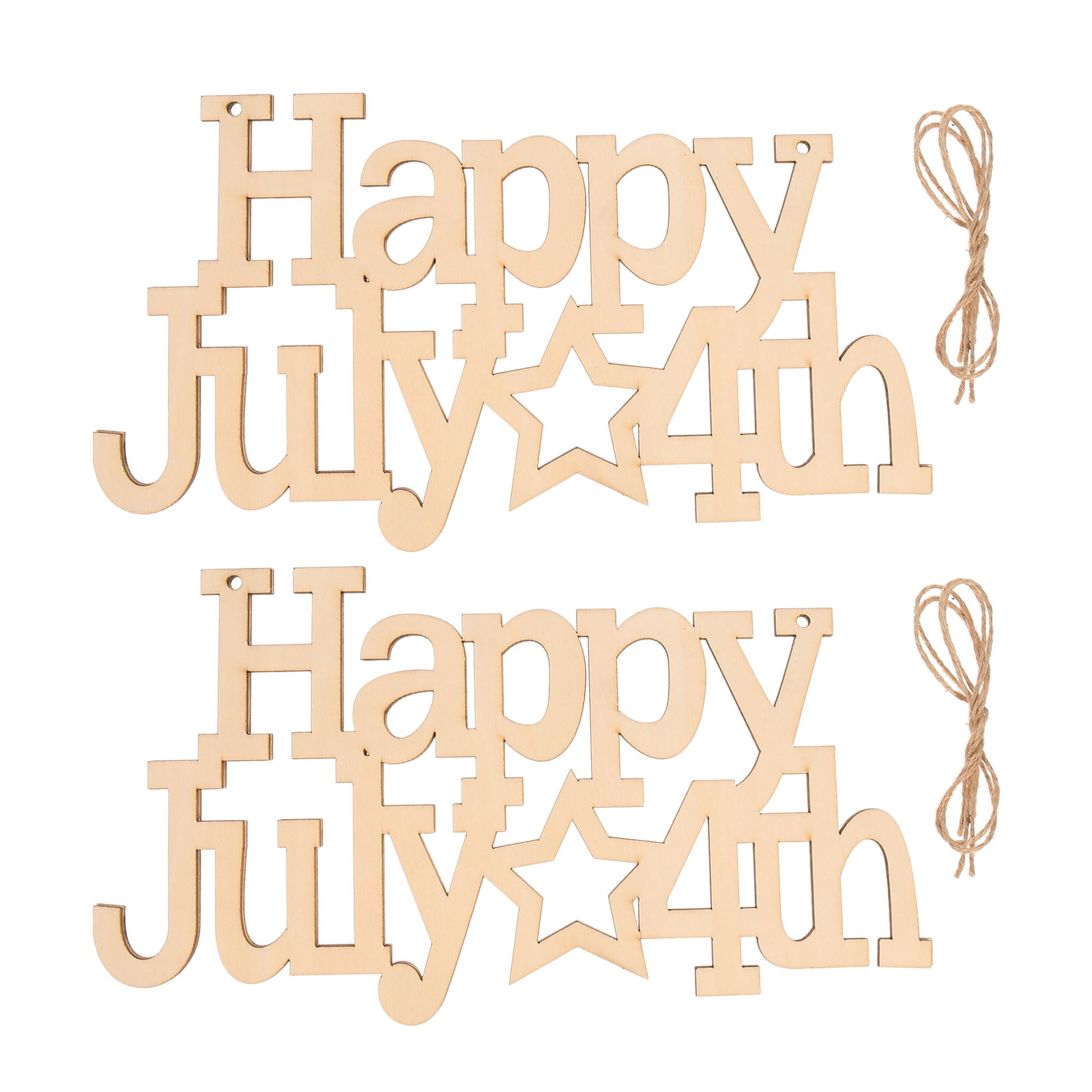 Wood Happy July 4th Sign Plaque: 2pcs Patriotic Hanging Wooden Plaque ...
