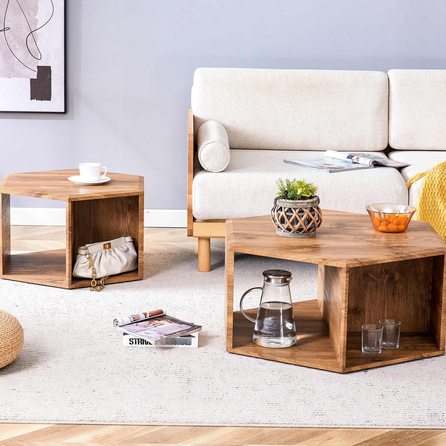 Wood Hexagonal Table - Stylish Design, Practical Storage, Easy ...