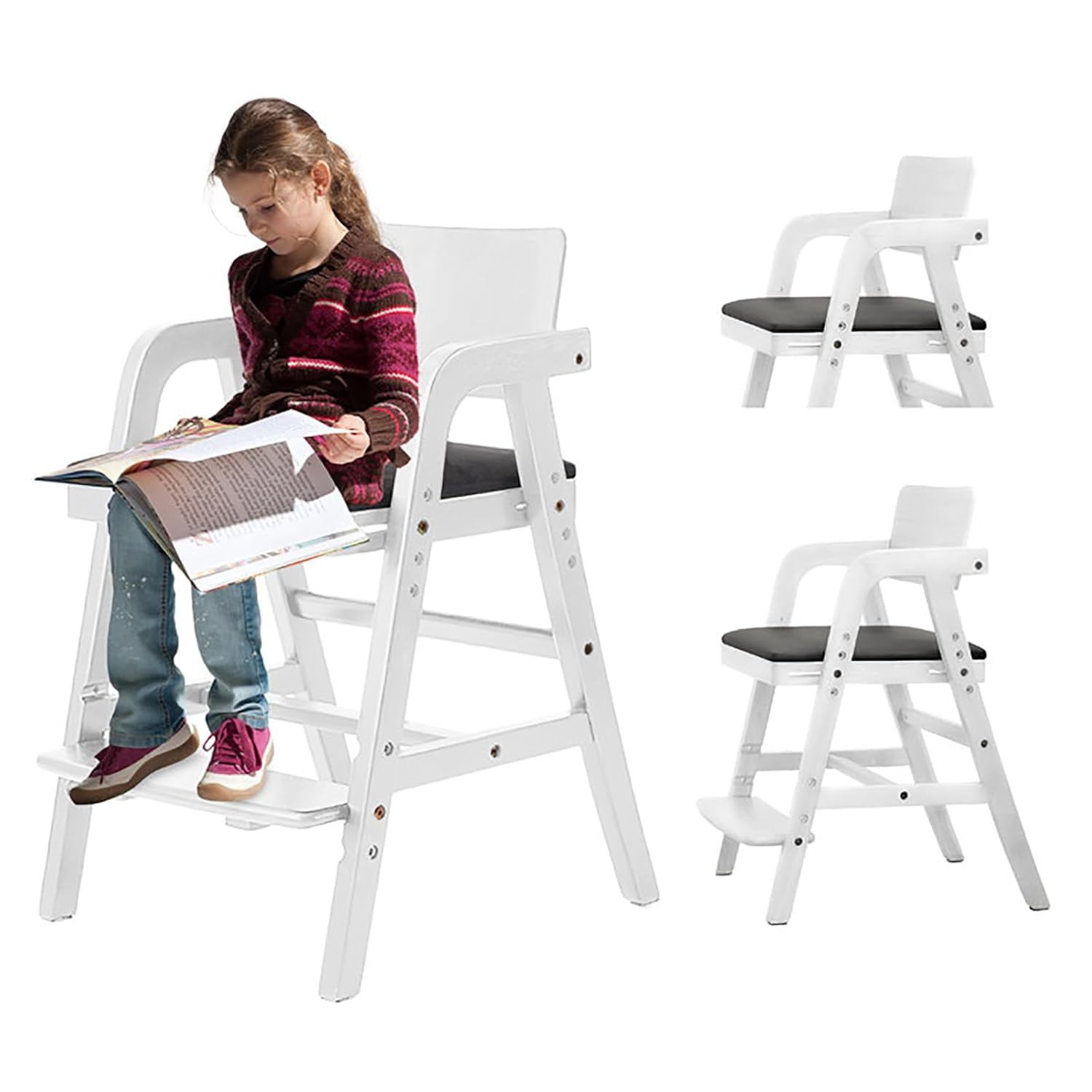 Wood High Chair for Toddlers to Teens, Adjustable Height Toddler Dining ...