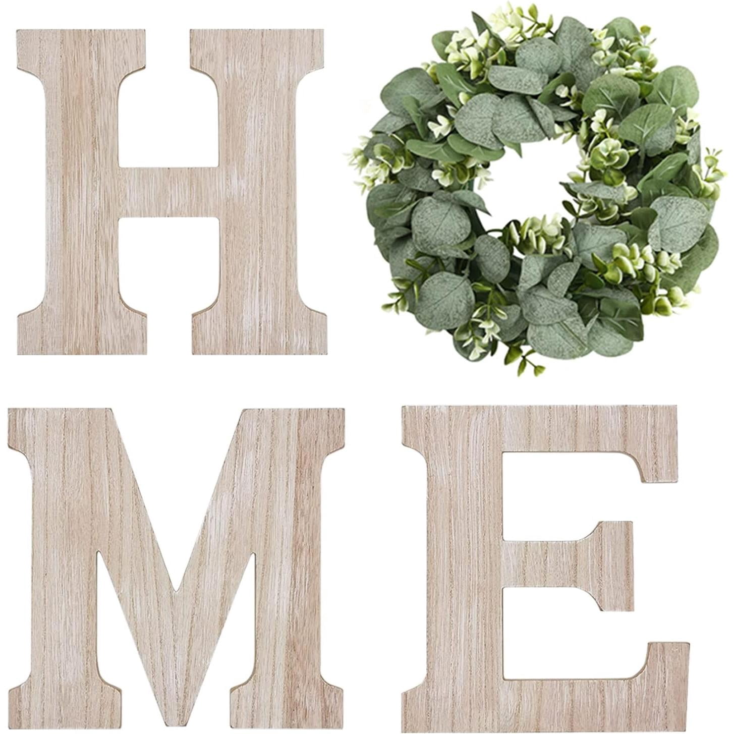 Wood Home Sign with Artificial Eucalyptus Wreath for O, Hanging ...