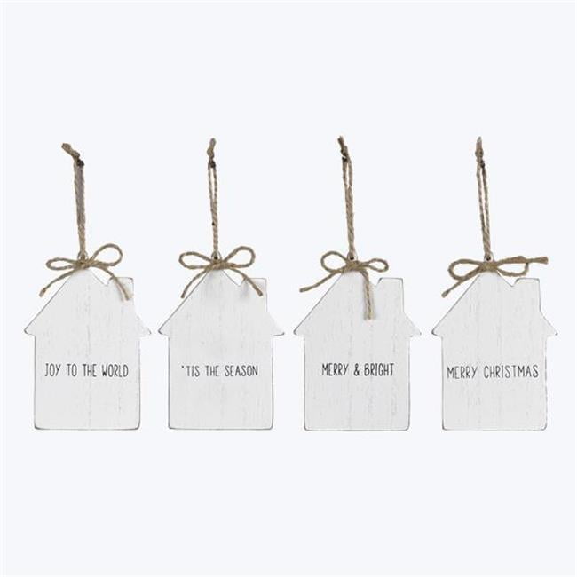 Wood House Shaped Wall Sign & Ornament, Assorted Color - 4 Piece ...