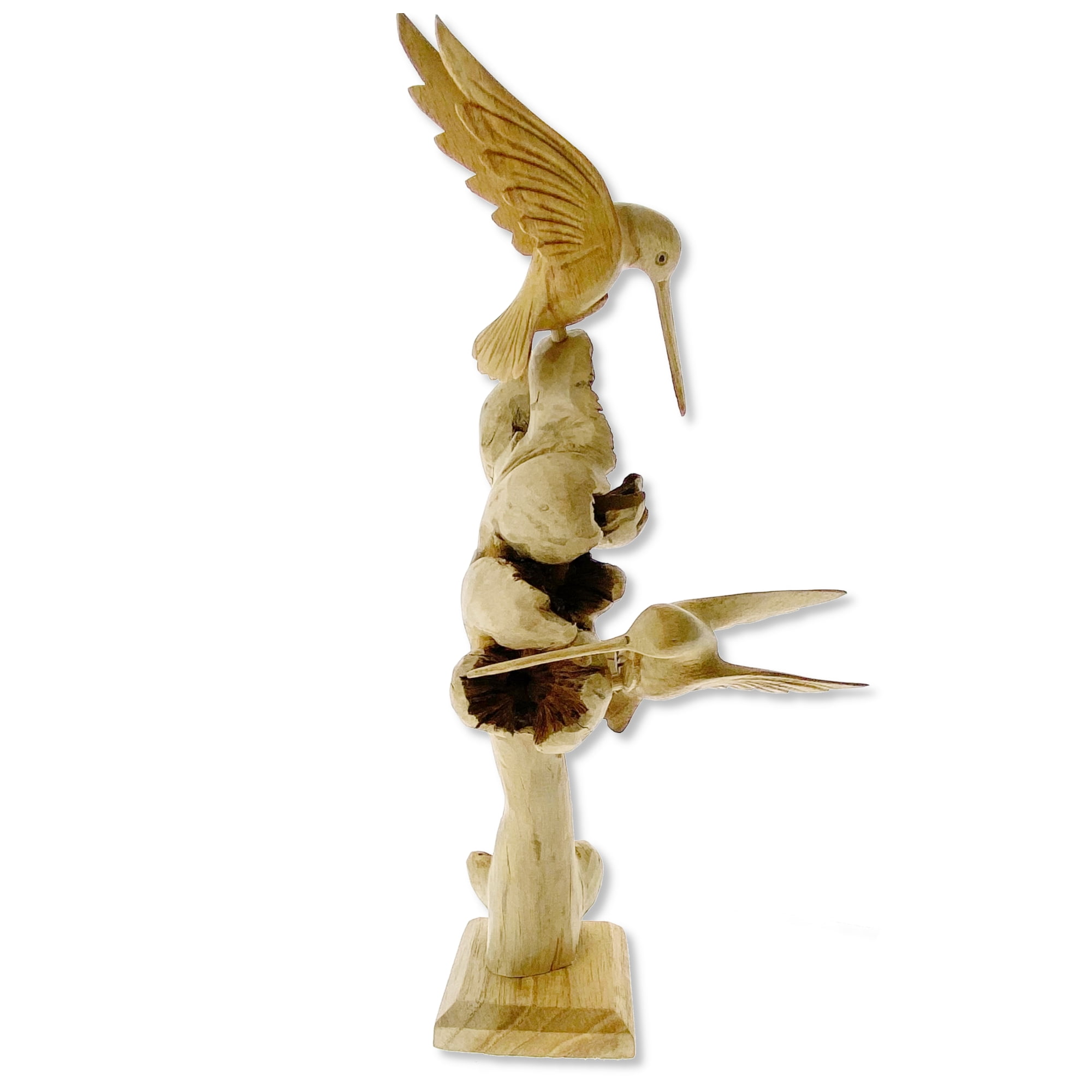 Wood Hummingbird Sculpture Figurine - Perched Hummingbirds Hand Carved ...