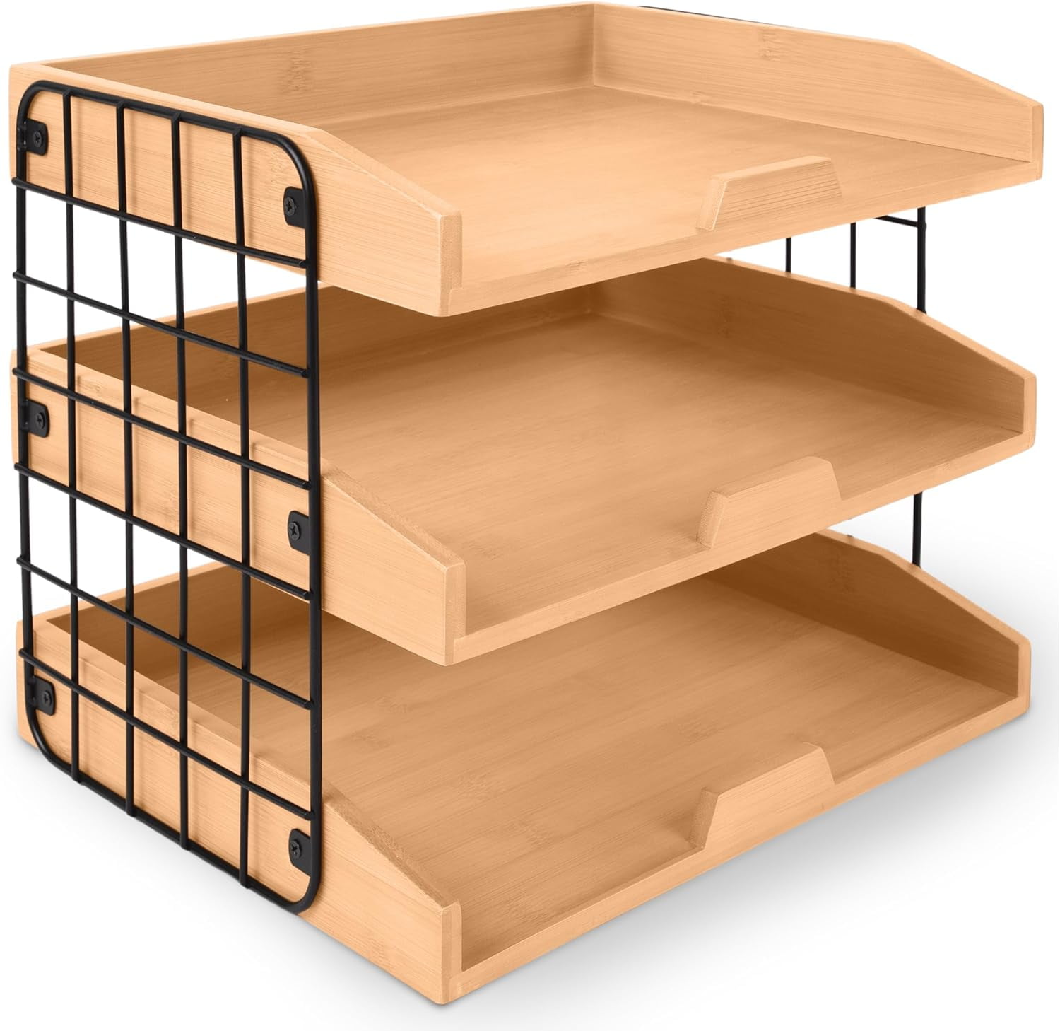 Wood Inbox Tray - Sturdy Letter Tray Desk Organizer, 3 Tier Wooden ...