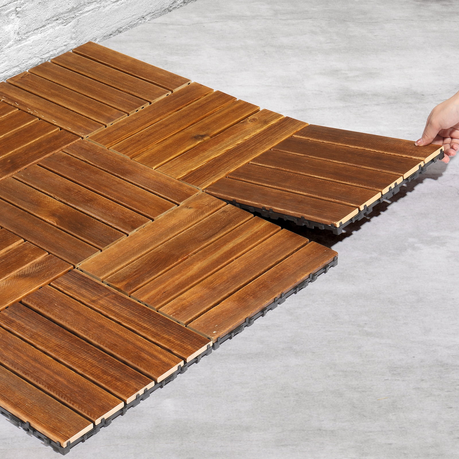 Wood Interlocking Deck Tiles, 27 PCS, 11.8"x11.8" Waterproof Outdoor ...