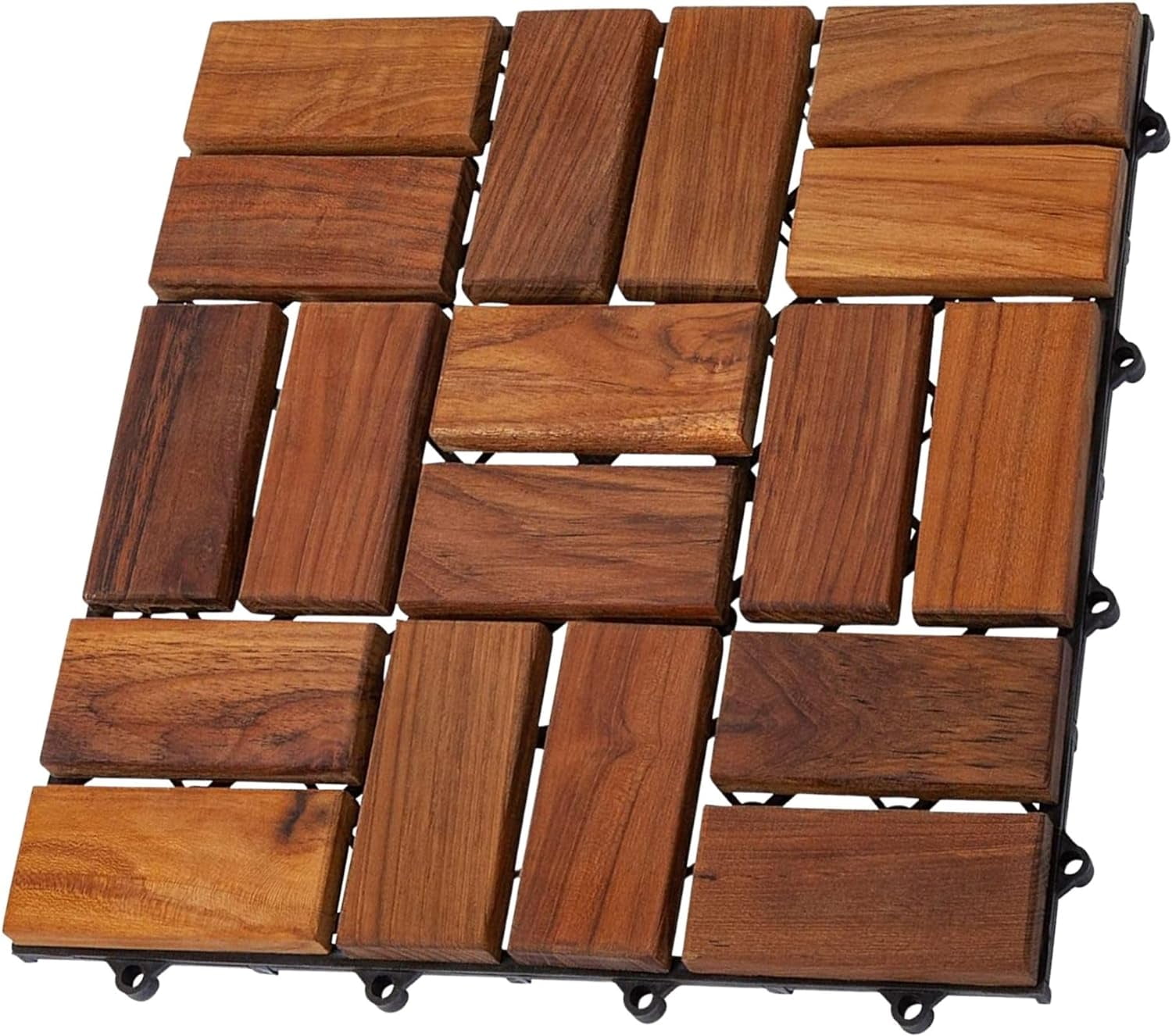 Wood Interlocking Tiles - Wooden Tile Floor Set for Indoor and Outdoor ...