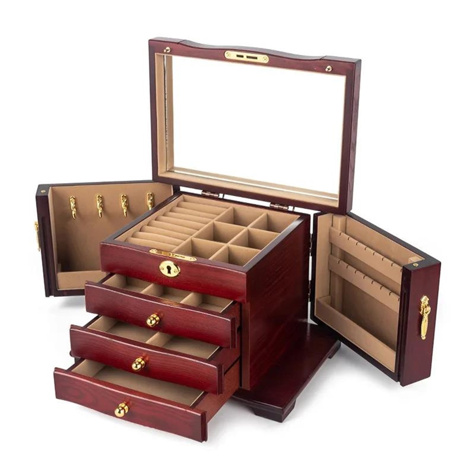 Wood Jewelry Box For Women Ring Necklace Bangles Earrings Jewelry Box ...