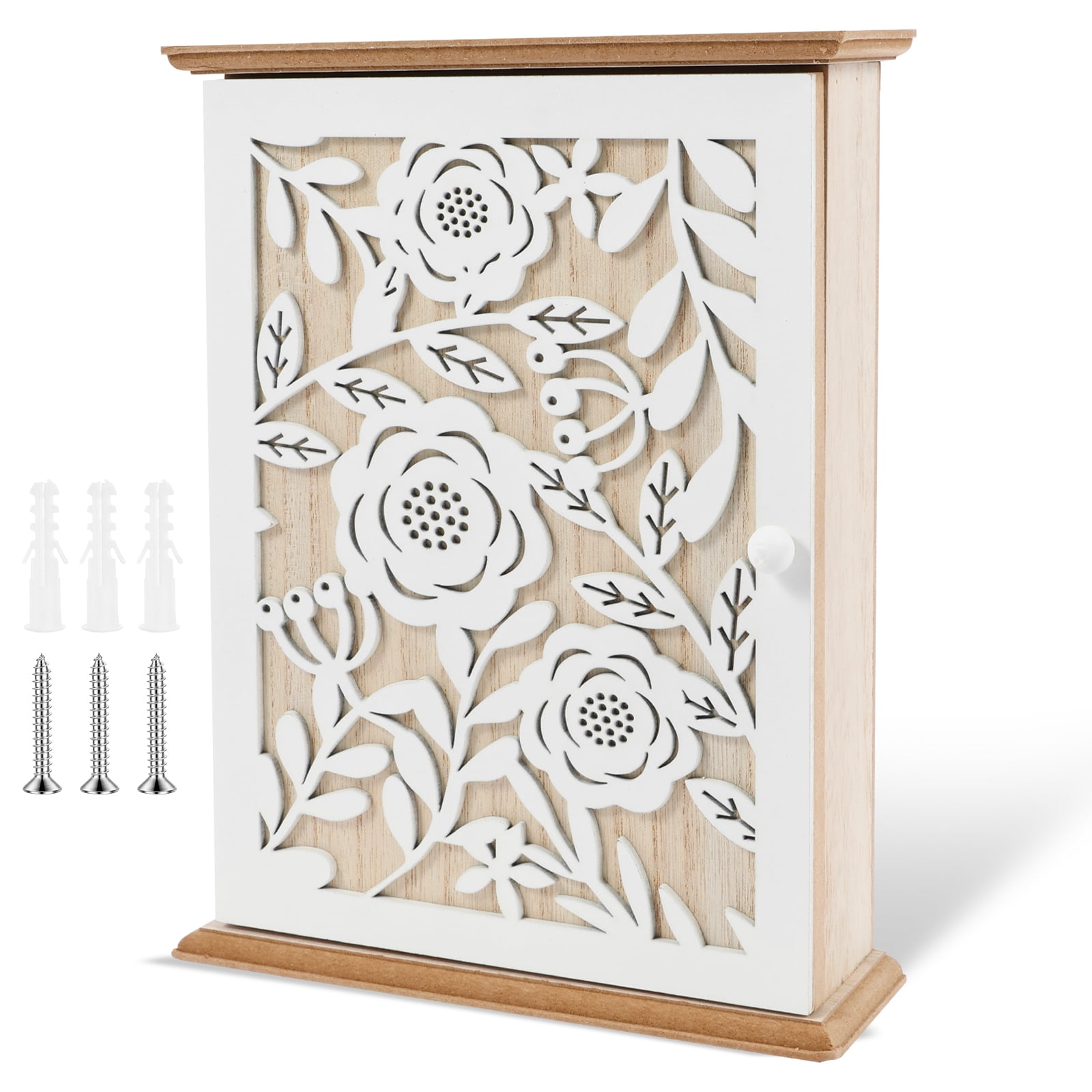 Wood Key Box Decorative Wall Key Holder with 6 Key Hooks Practical Wood ...