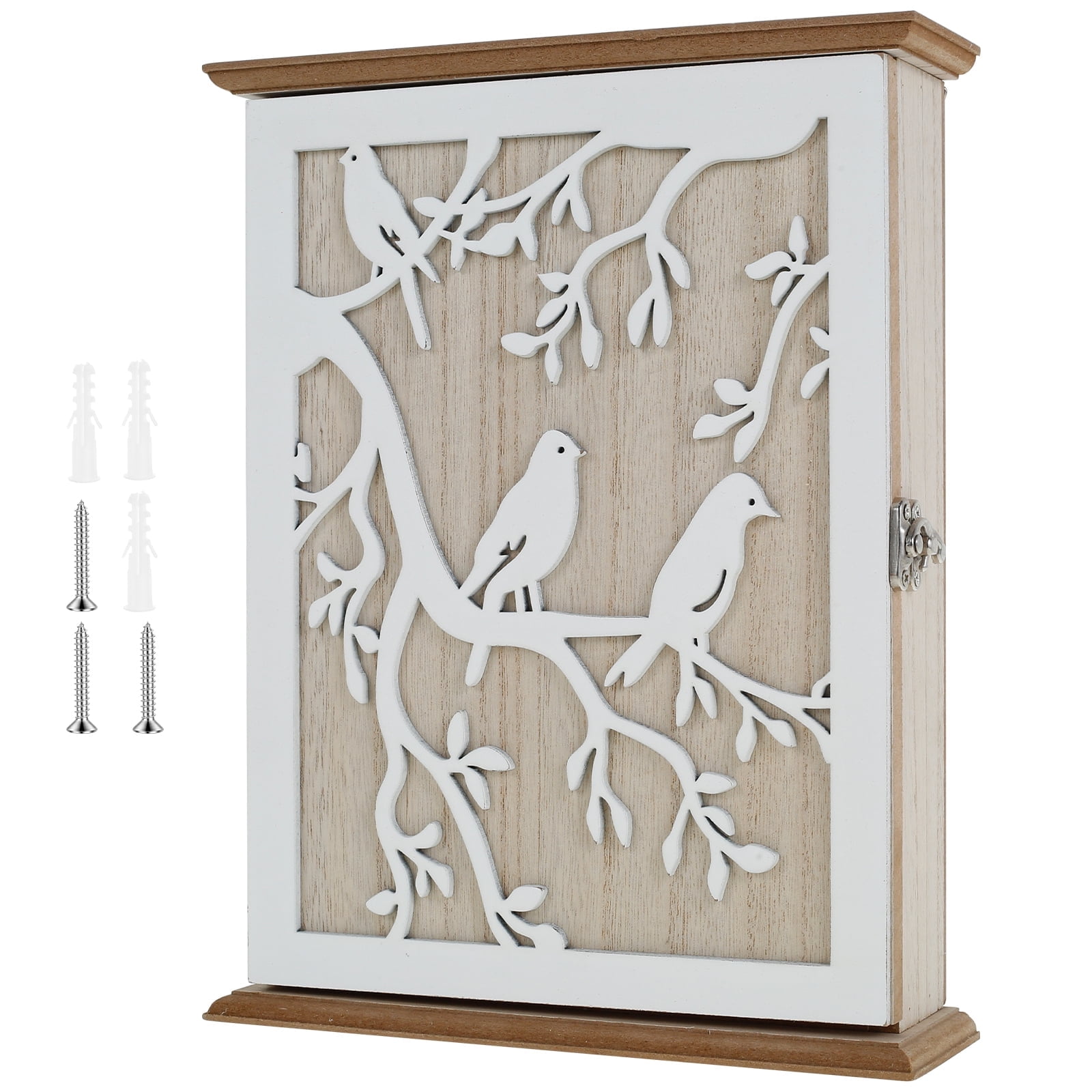 Wood Key Cabinet for Hanging Keys Wall Mount Wood Key Box Holder With ...
