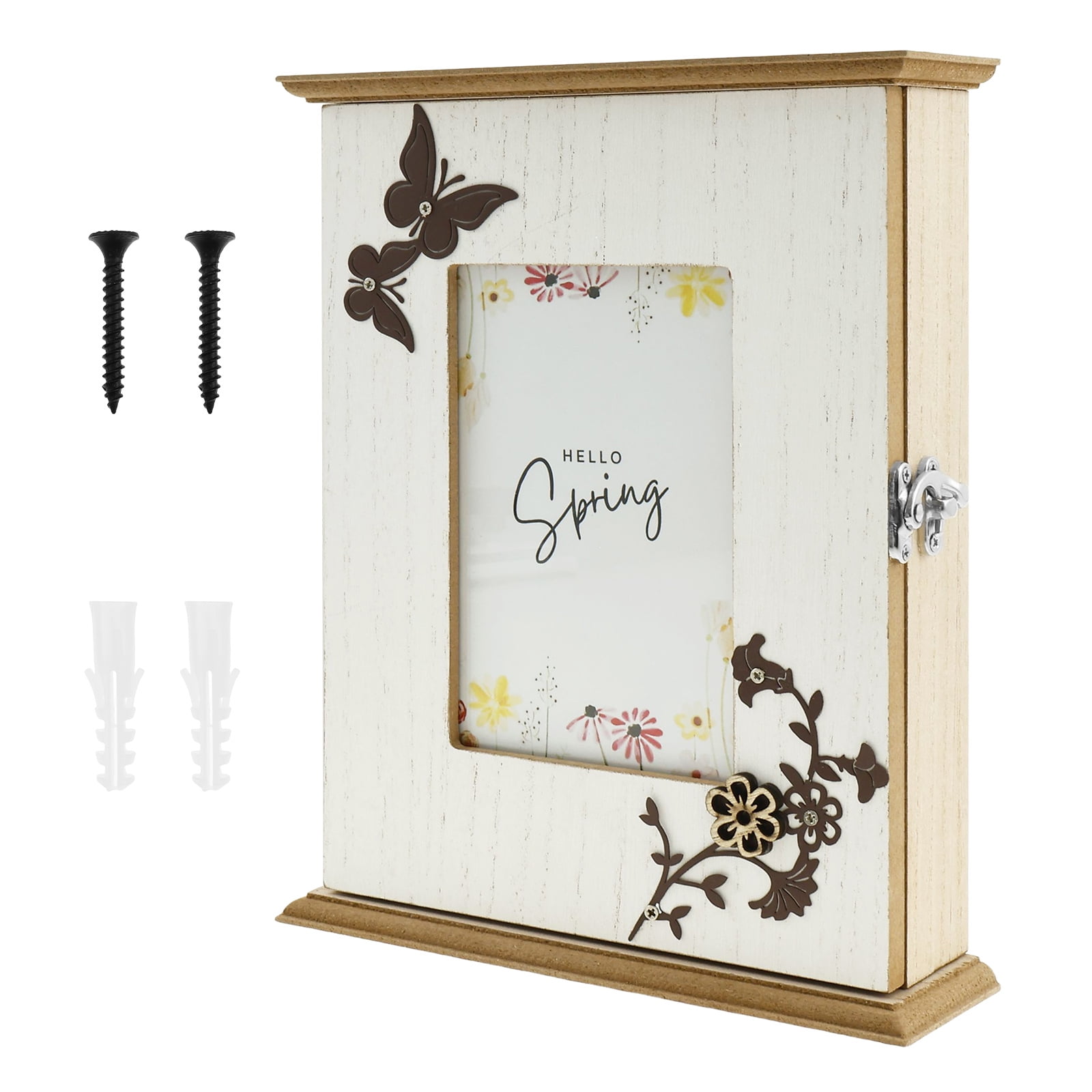 Wood Key Cabinet With Photo Frame Function Wall Mount Wood Key Box ...