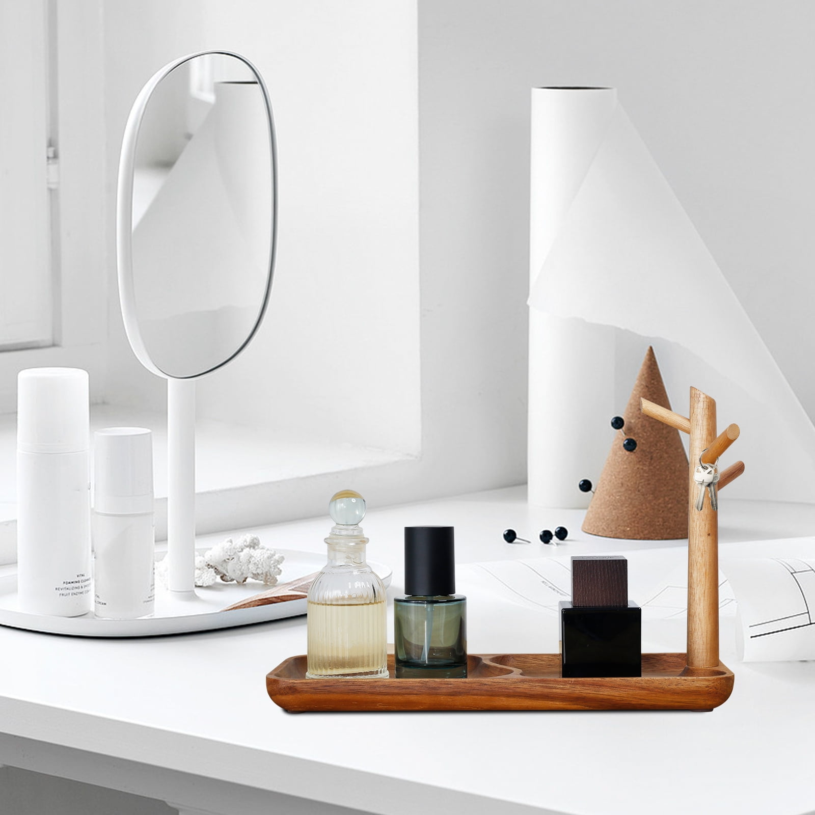 Wood Key Tray for Entryway Table Acacia Wood Key Holder Bowl with 3 ...