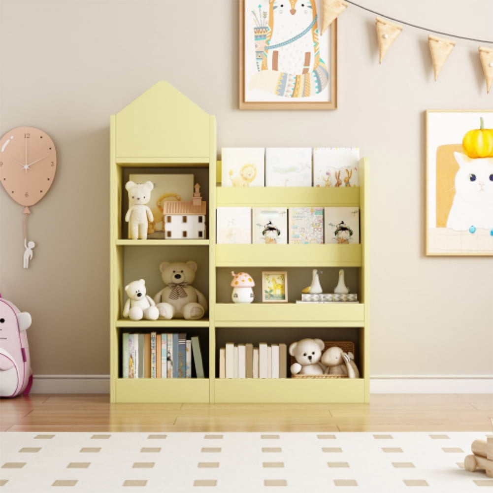 Wood Kids Wooden Bookshelf Toy Storage Organizer with Bookcase, Kid's ...