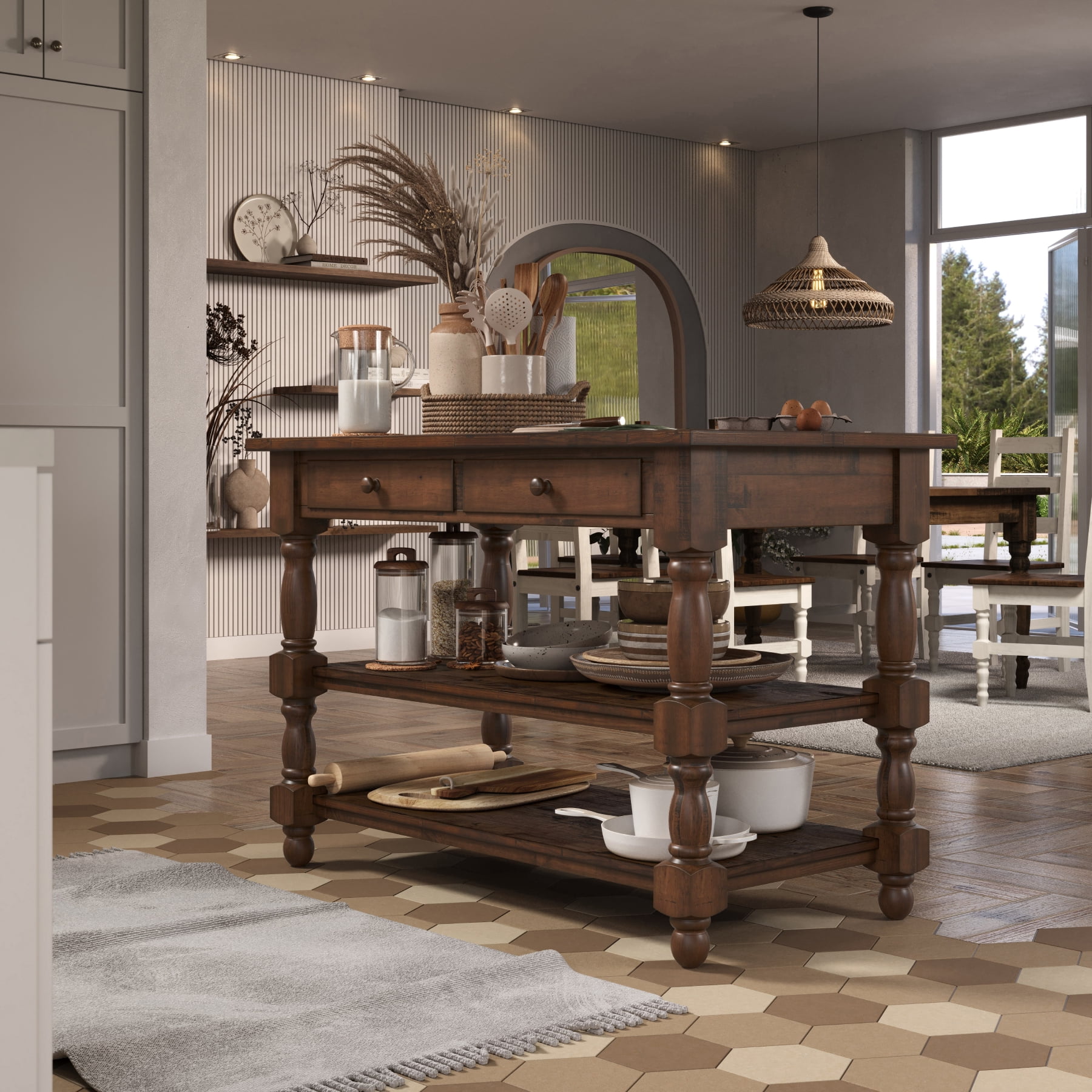 Wood Kitchen Island 2 Drawers 2 Shelf Walnut | Furniture Dash - Walmart.com