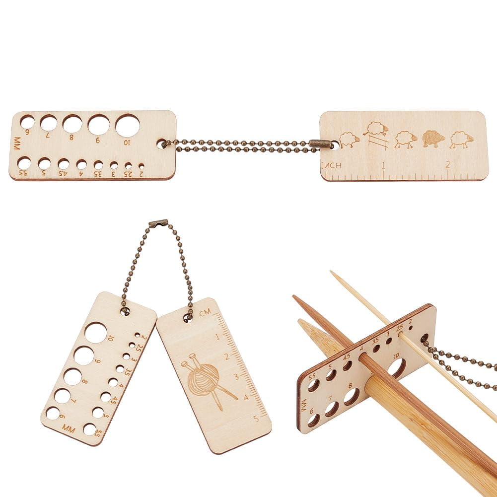 Wood Knitting Needle Gauge and Ruler Wood Crochet Hook Ruler Rectangle ...