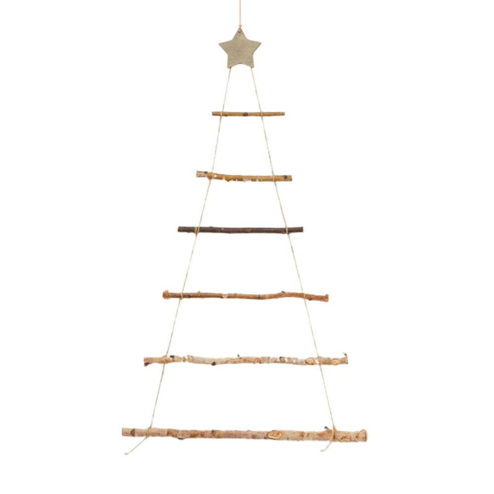 Wood Ladder Tree with Star Wall Hanging Twig Tree, christmas tree ...