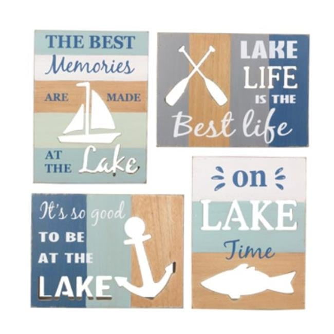 Wood Lake Box Sign with Cutout Design, Assorted Color - 4 Piece ...