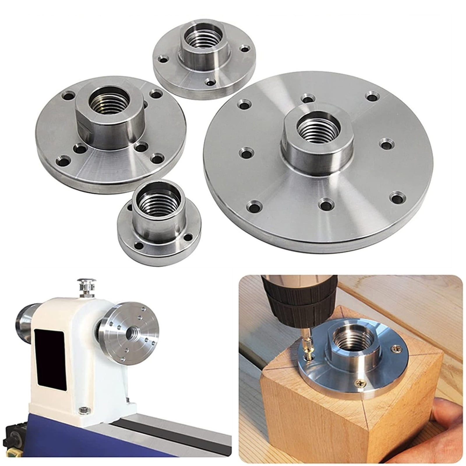 Wood Lathe Faceplate, Silver Steel Threaded Wood Lathe Chuck Flange For ...