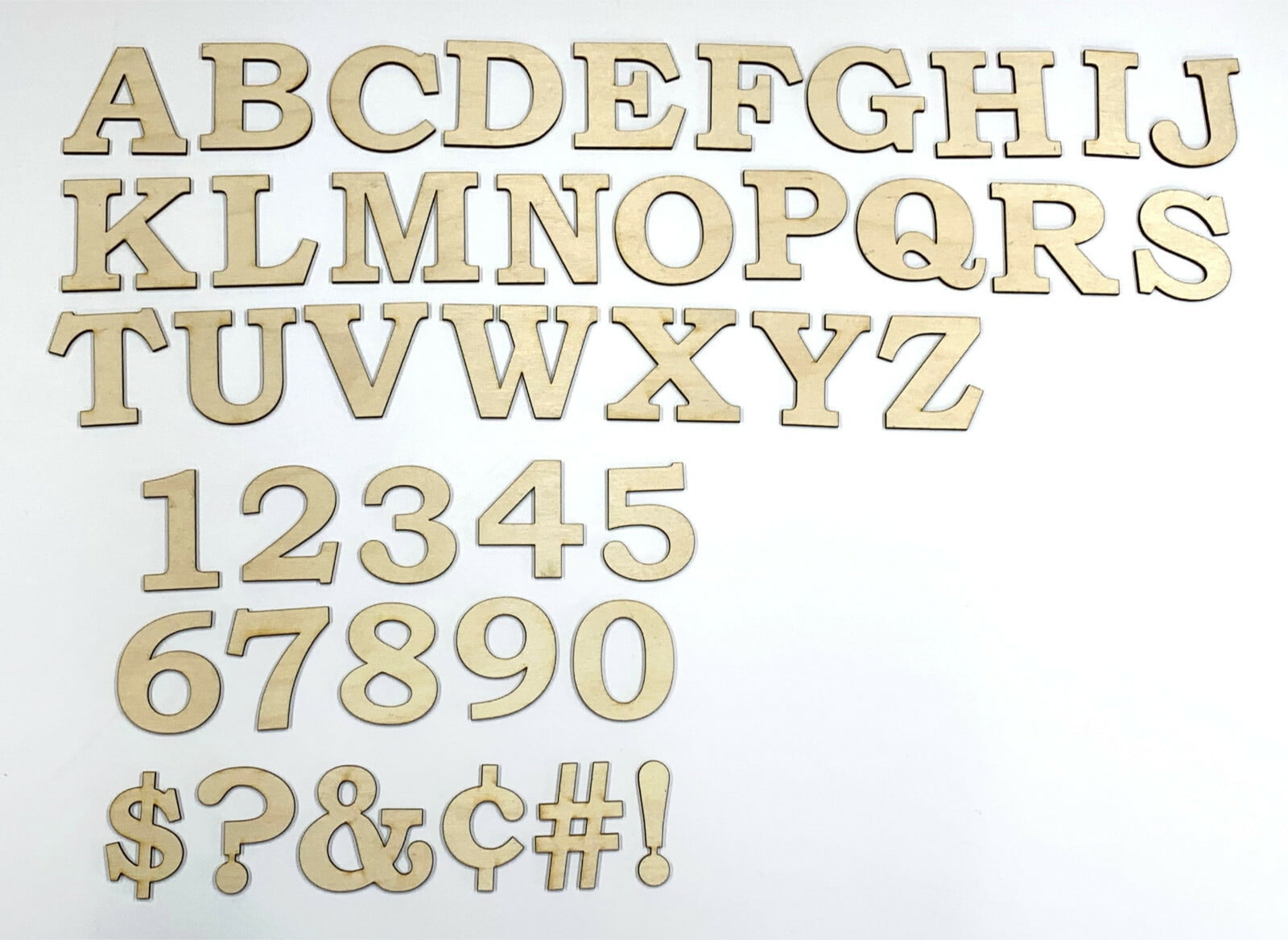 Wood Layout Letters & Numbers: Bookman Font (2" Tall) - 47-Piece Set ...