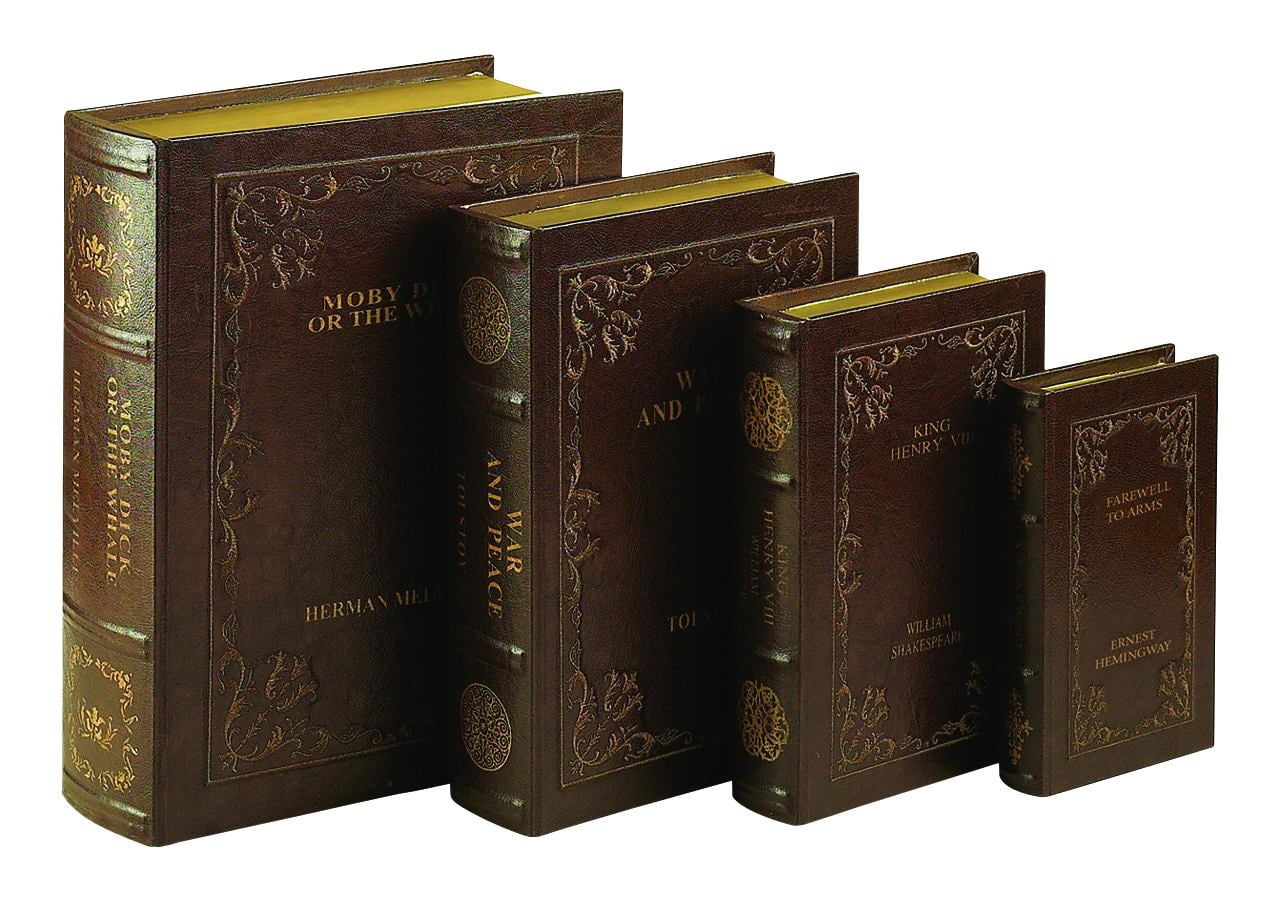 Wood Leather Book Box Set Of 4 Stylish Book Storage - Walmart.com