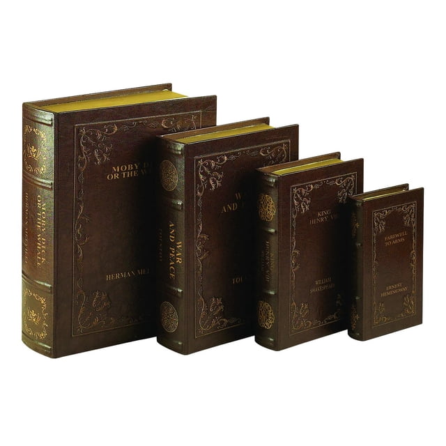 Wood Leather Book Box Set Of 4 Stylish Book Storage - Walmart.com