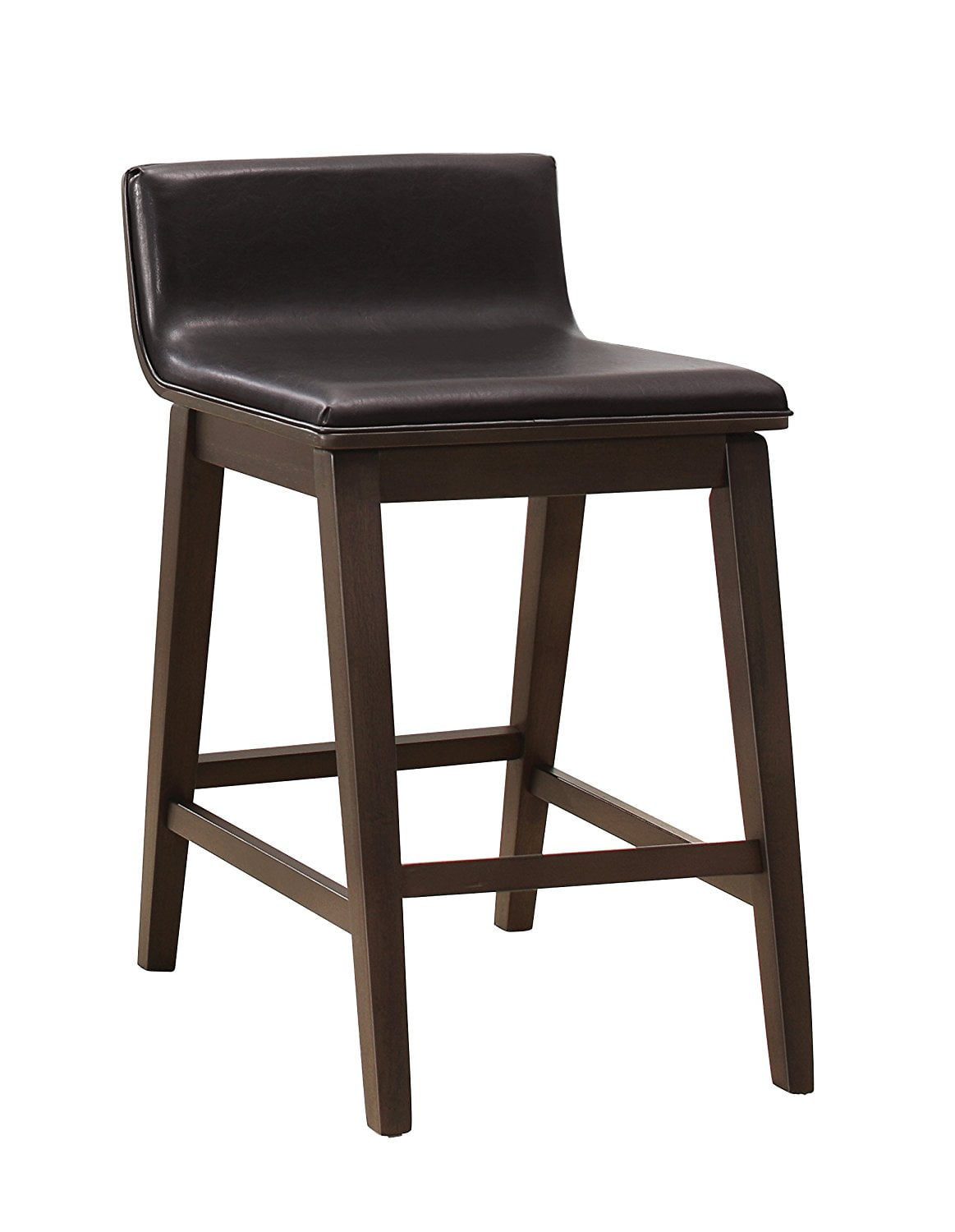 Wood & Leather Counter Height Stool with Low Back, Dark walnut & Dark ...