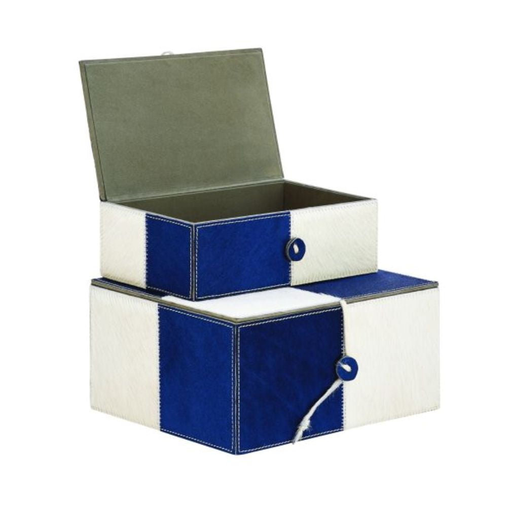 Wood Leather Navy Box Set Of 2 10", 11"W - Walmart.com