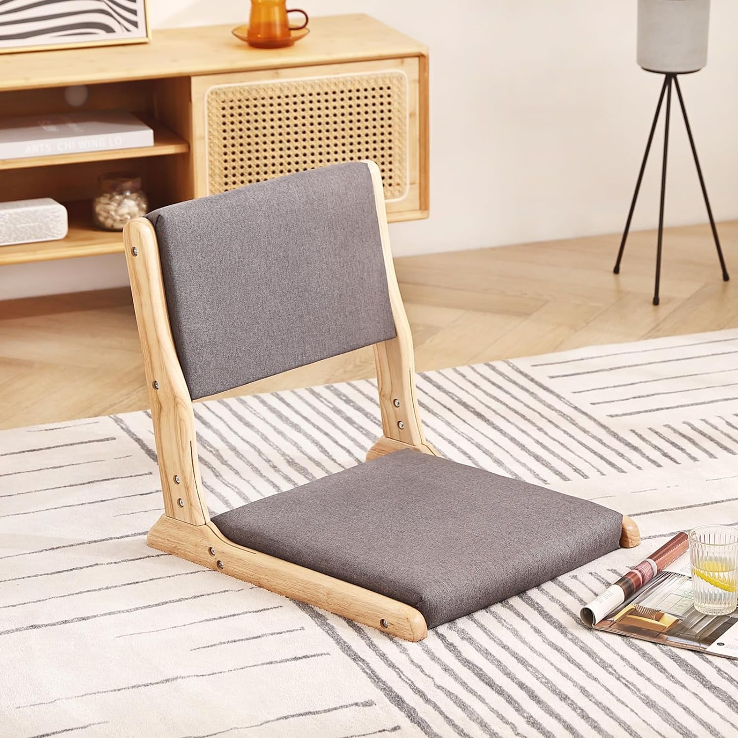 Wood Legless Back Rest Chair with Cushion, Accent Meditation Floor ...