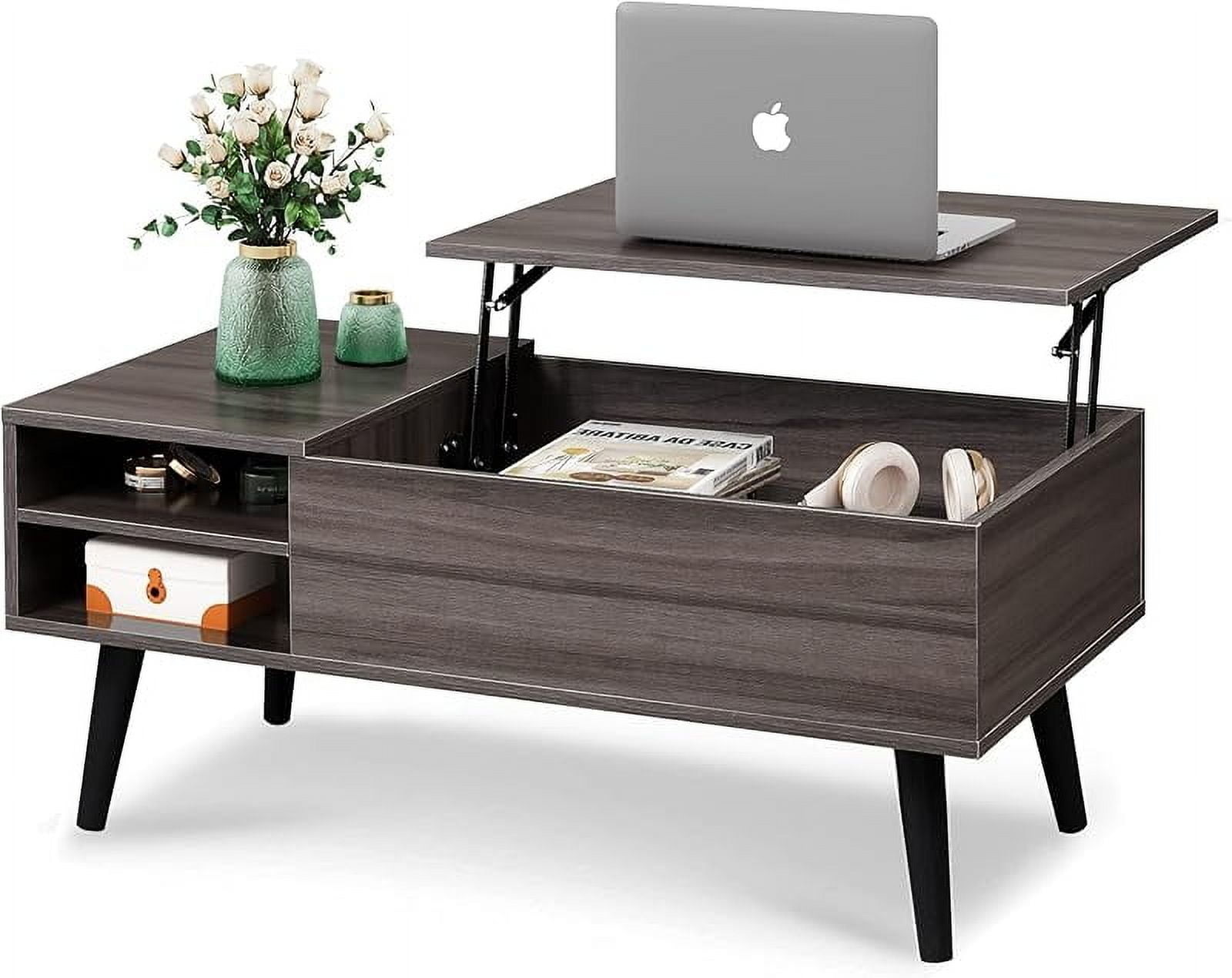 Wood Lift Top Coffee Table with Hidden Compartment and Adjustable ...