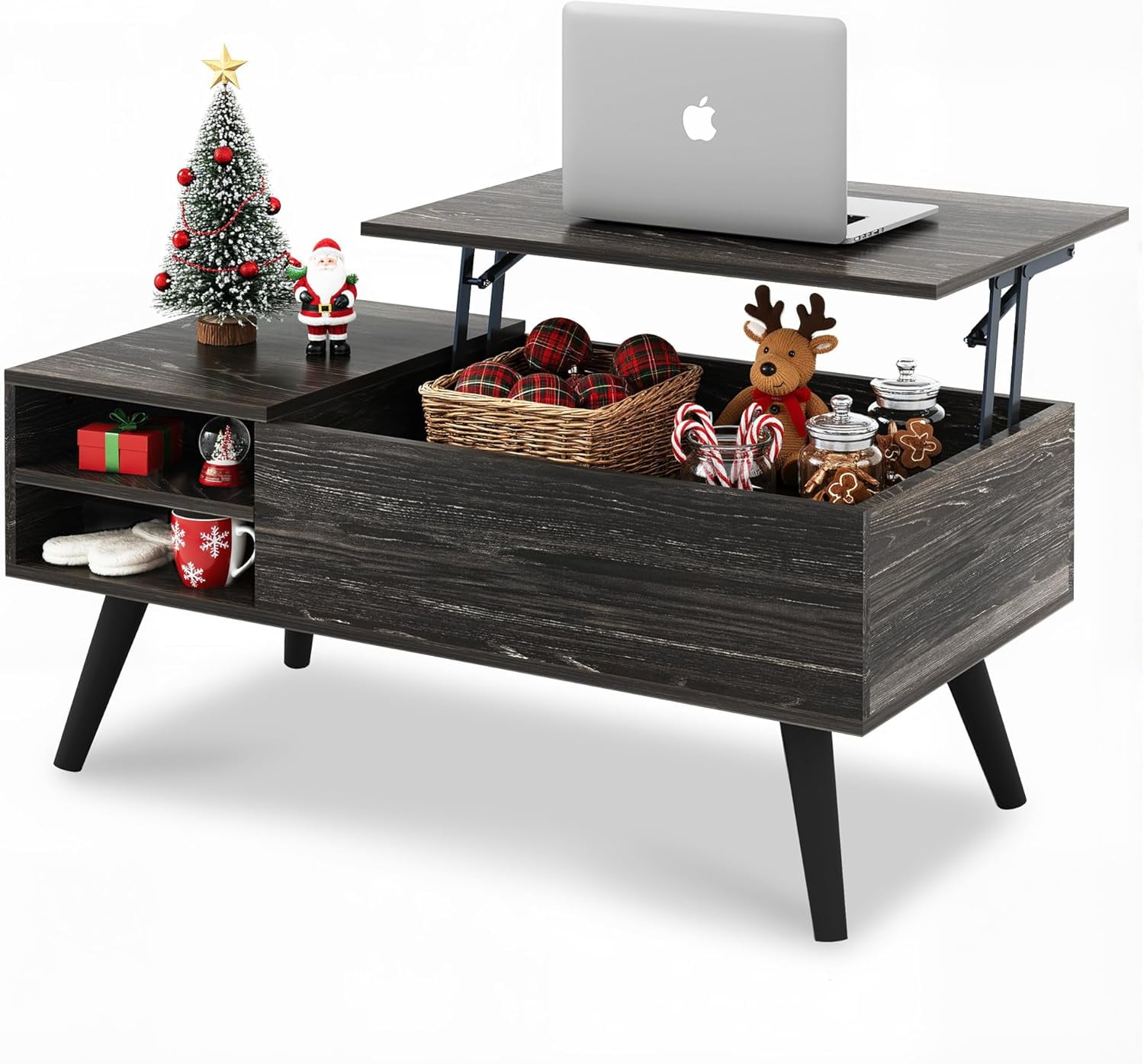 Wood Lift Top Coffee Table with Hidden Compartment and Adjustable ...