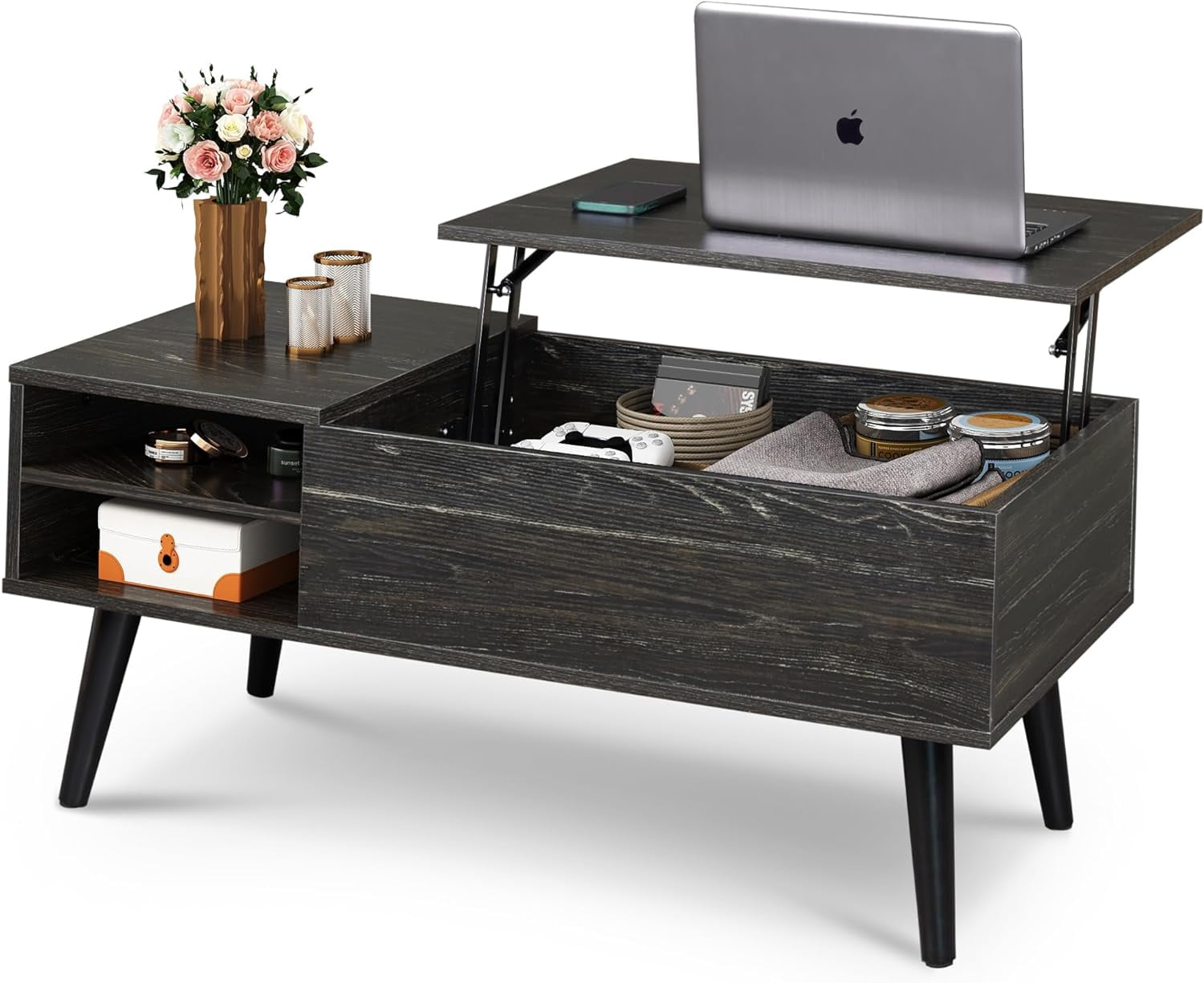 Wood Lift Top Coffee Table with Hidden Compartment and Adjustable ...