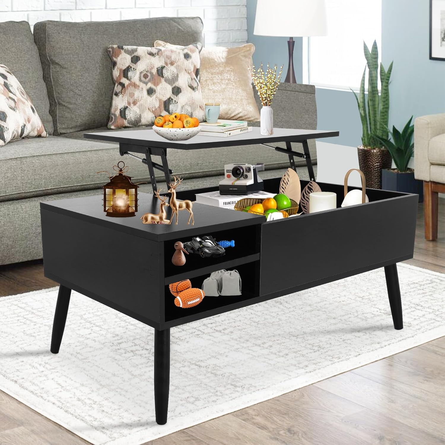 Wood Lift Top Coffee Table Rising Tabletop Center Coffee Table Small ...