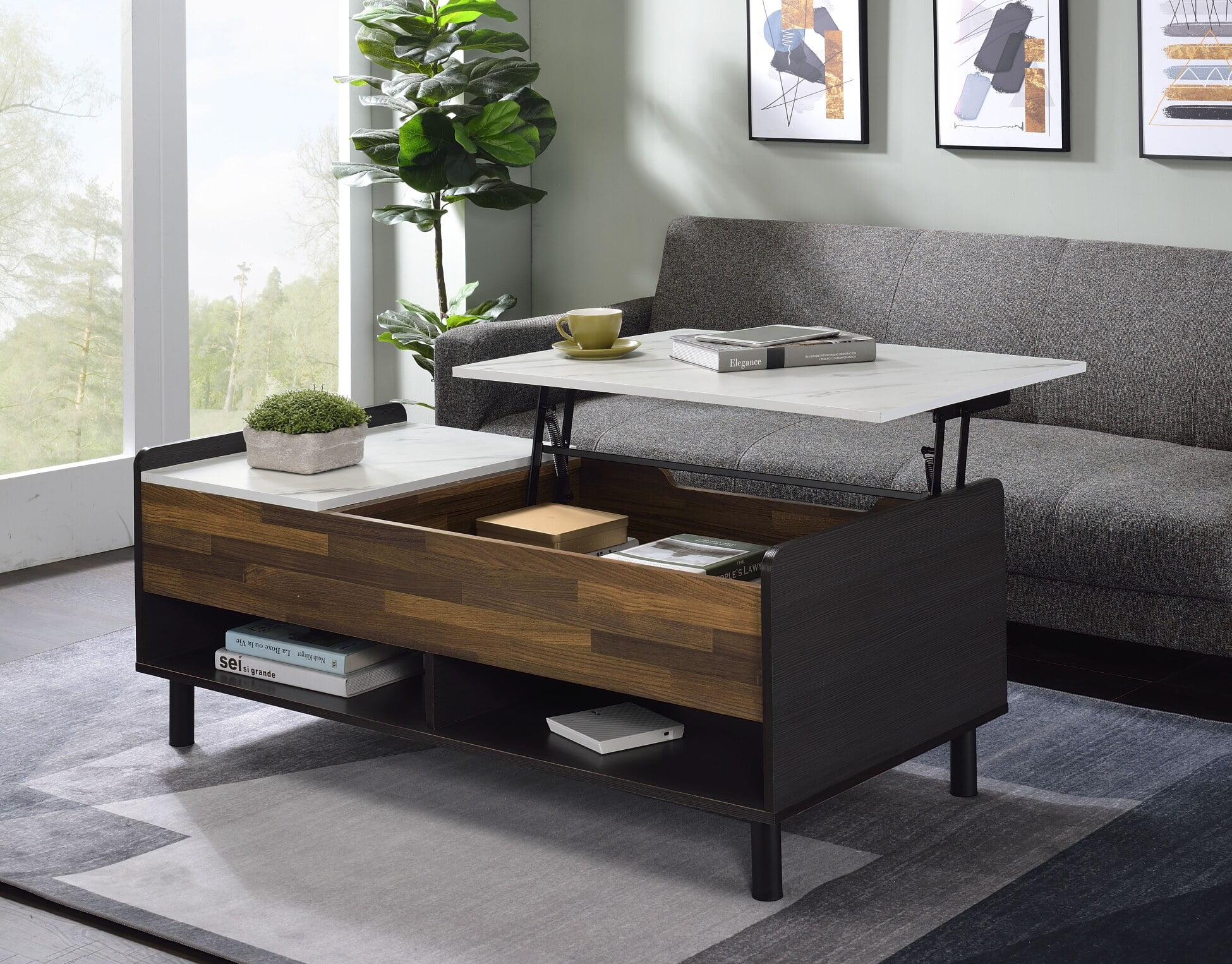 Wood Lift Top Coffee Table, Sofa Side Table with Lift Top and Hidden ...