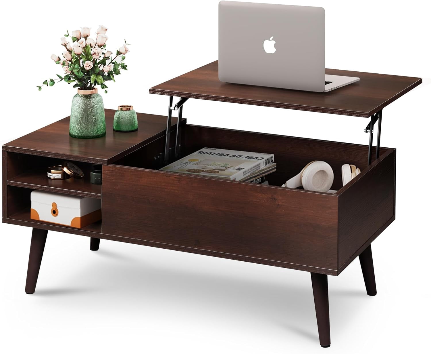 Wood Lift Top Coffee Table with Hidden Compartment and Adjustable ...