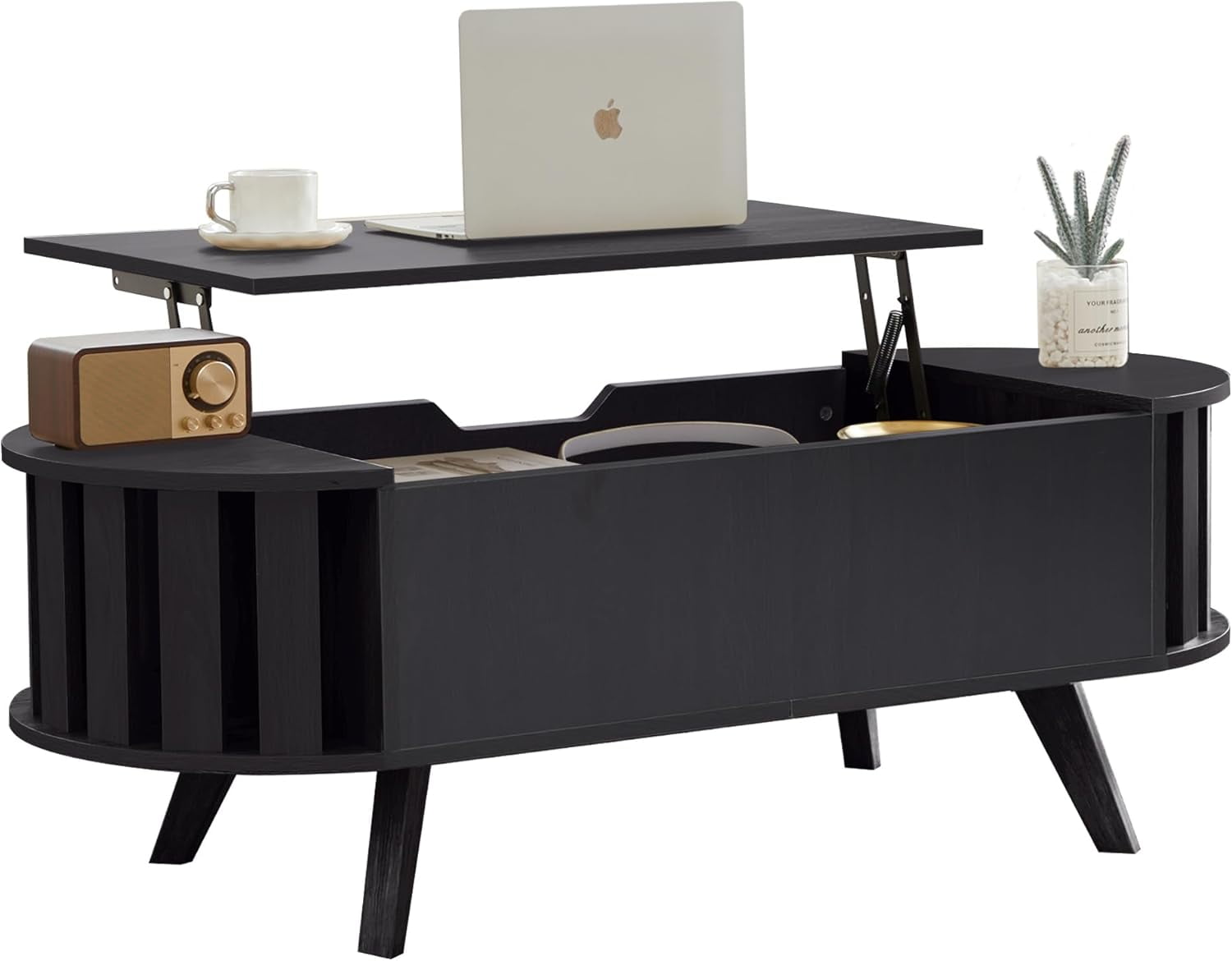 Wood Lift Top Coffee Table with Hidden Storage, 47.24" Oval Lift Table ...