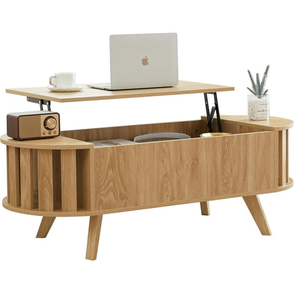 Wood Lift Top Coffee Table with Hidden Storage, 47.24" Oval Lift Table ...