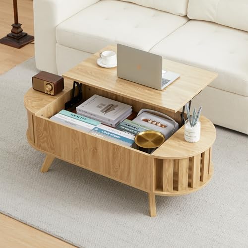 Wood Lift Top Coffee Table with Hidden Storage, 47.24" Oval Lift Table ...