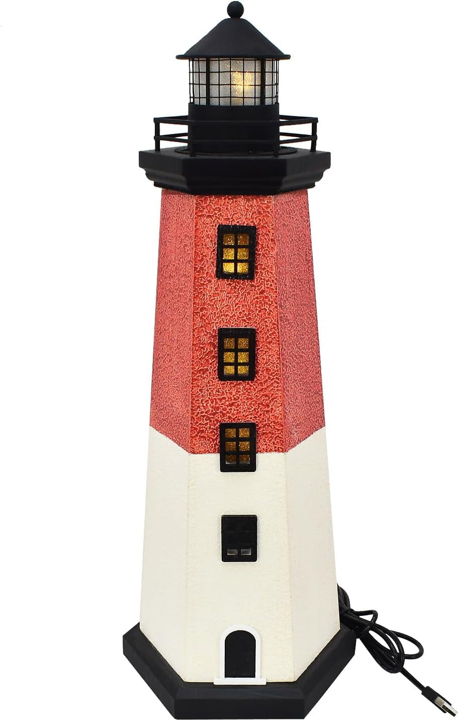 Wood Lighthouse Decor with Light, 16.25"H USB Powered LED Lighthouse ...