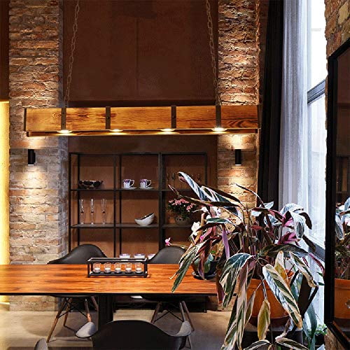 Wood Linear Pendant Lamp, 4 Lights Rustic Linear Chandelier Table ...