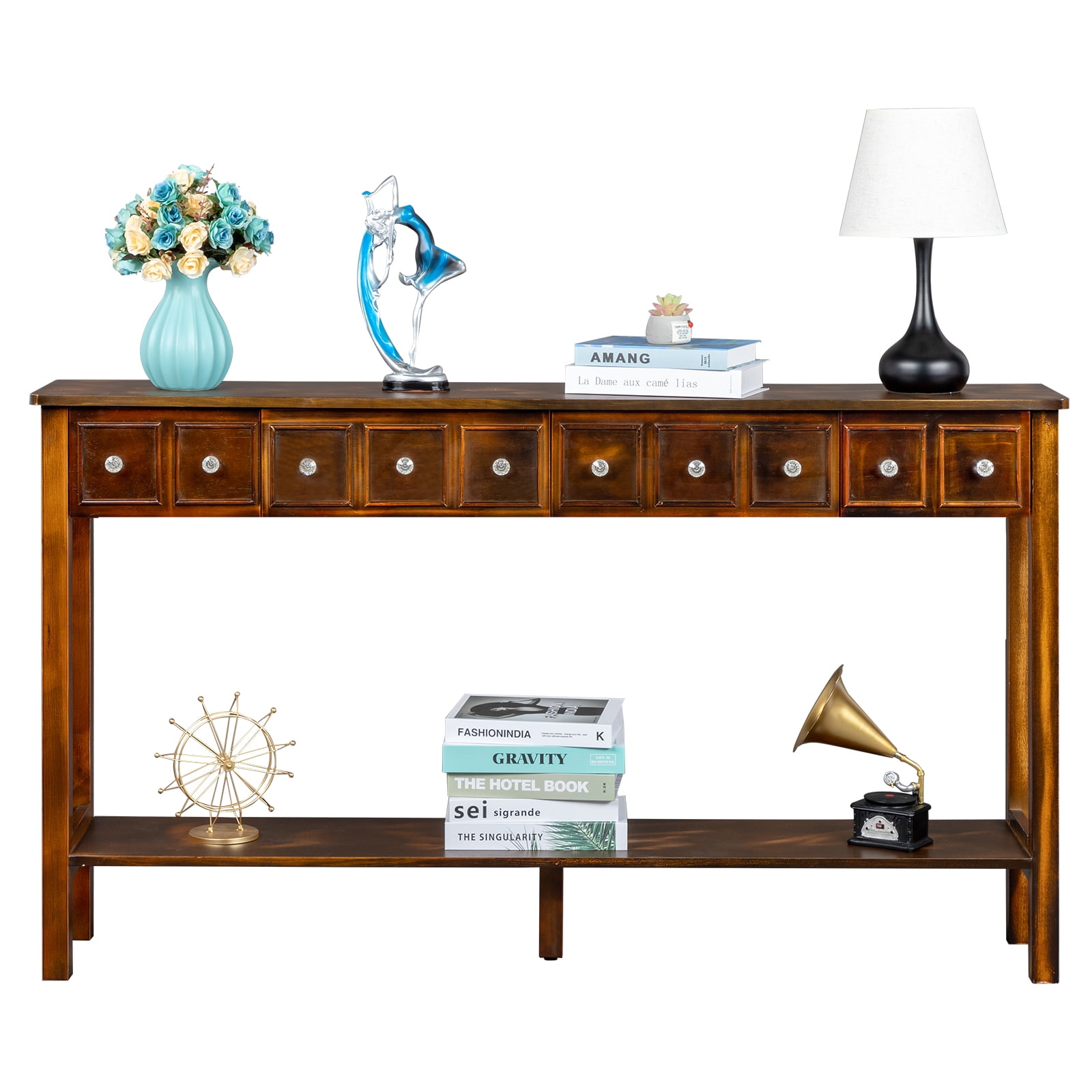 Wood Long Console Table, Home Sofa Table with 4 Drawers, Buffet ...