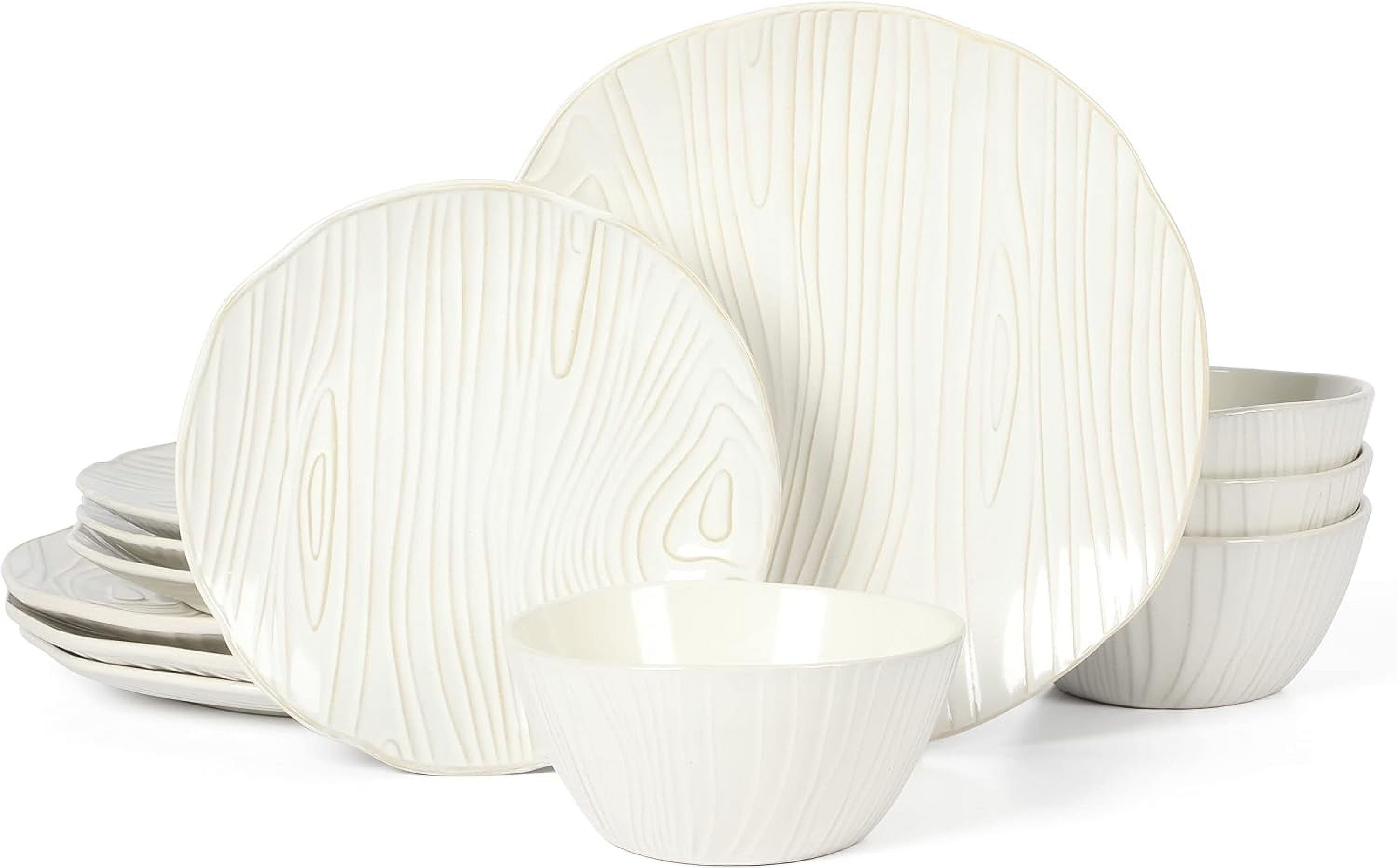 Wood Look Reactive Stoneware Dinnerware Set, Service for 4 (12pcs ...