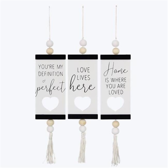 Wood Love Hanging Signs with Blessing Beads & Heart Shaped Cutout ...