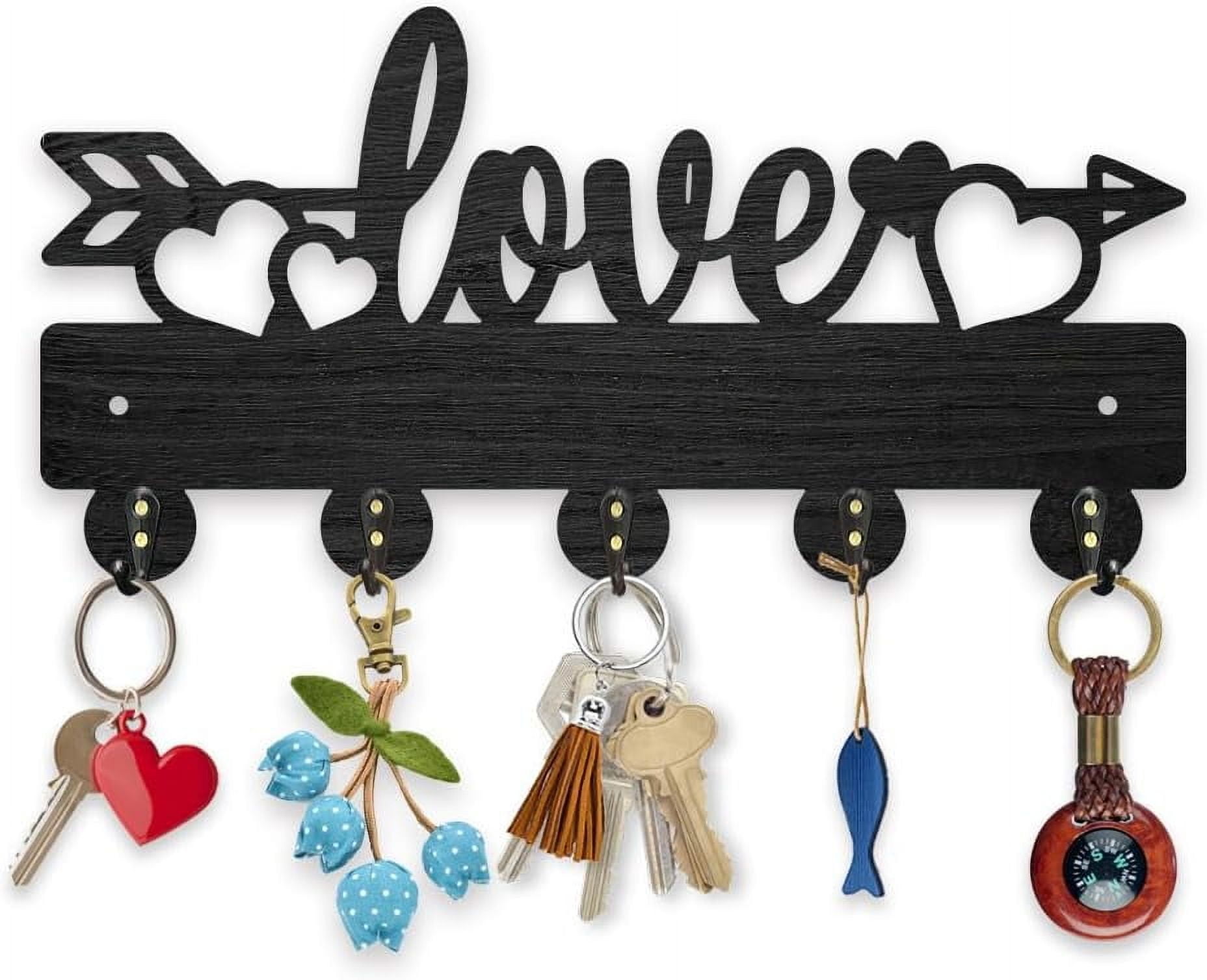 Wood Love Heart Coat Hooks Wall Mount Love Arrow Key Holder for Wall 11 ...