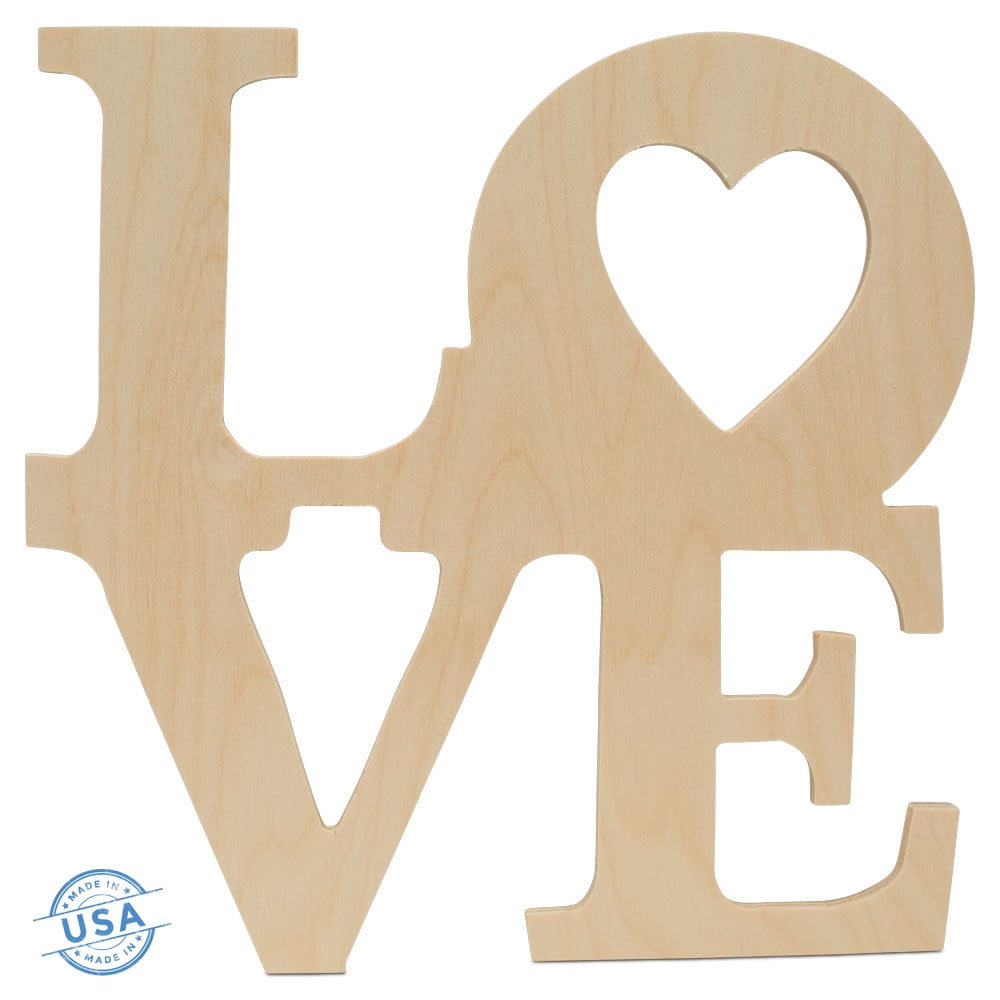Wood Love Sign with Heart-Shaped Opening, 12 inches, Pack of 6 ...