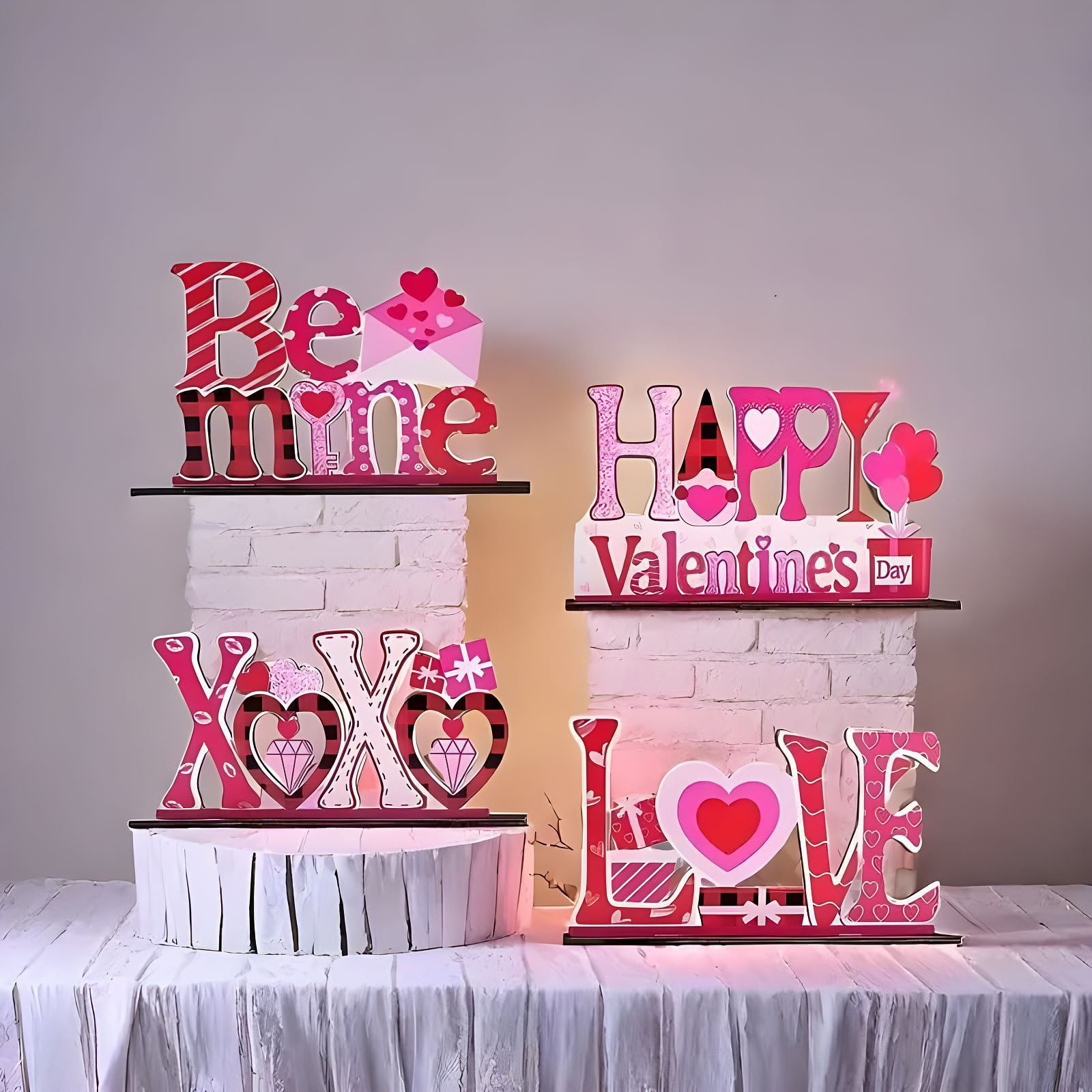 Wood Love Signs Valentine's Day Table Decorations Freestanding Block ...