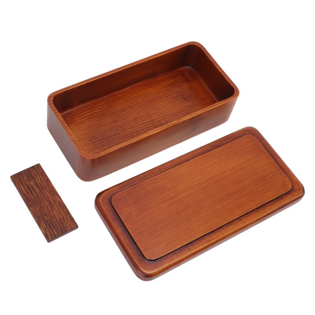 Wood Lunch Container Box Removable Partition Rectangular Single Layer ...