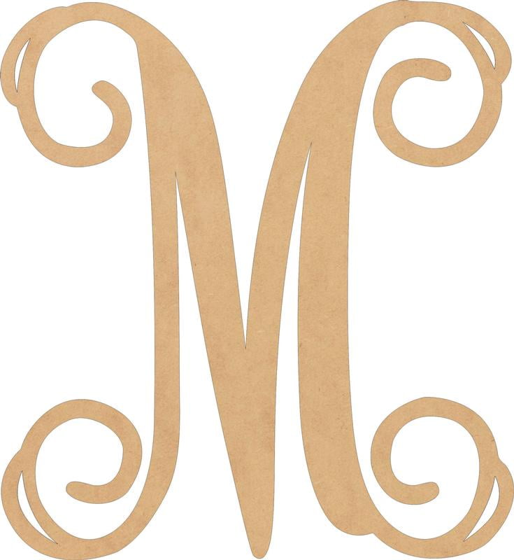 Wood MDF Letters, Unfinished 22'' Tall Vine Monogram M, Wooden Craft ...